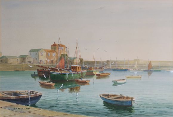 Bonhams : A* D* Bell (1884-1966) British Boats in a quay,