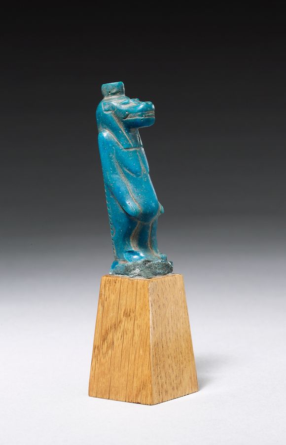 Bonhams : An Egyptian blue glass amulet of Taueret