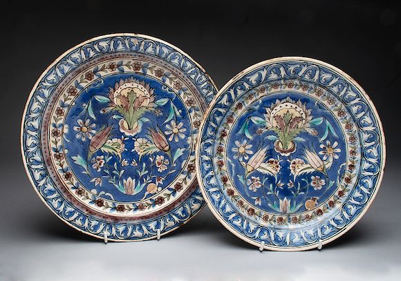 Bonhams : A near pair of 19th century Persian Qajar pottery plates