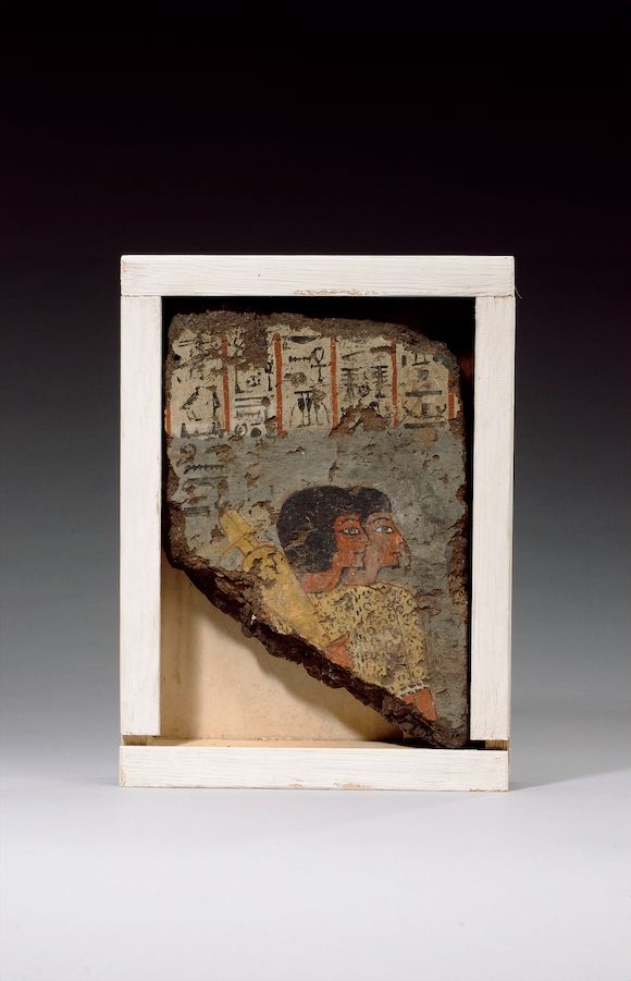 Bonhams : An Egyptian polychrome painted plaster wall fragment