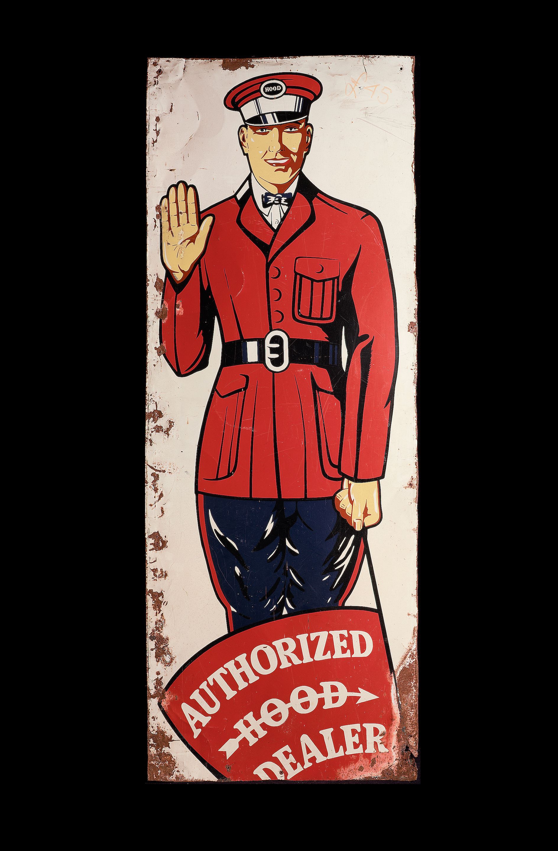 Bonhams Cars : An 'Authorized Hood Dealer' painted tin sign,