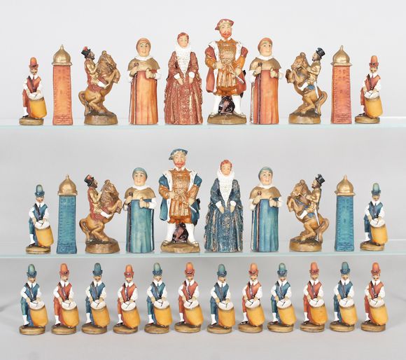 Bonhams : A contemporary polychrome decorated resin chess set depicting ...