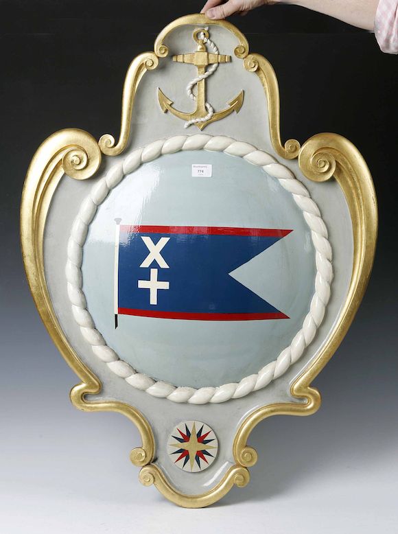 Bonhams : A polychrome painted and gilded wall plaque shield displaying ...