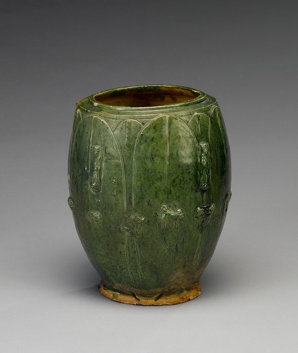 Bonhams : An interesting green-glazed oviform vase decorated with the ...