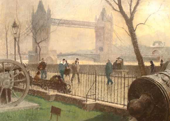 Bonhams : ****Sykes (British, 20th Century) A grey day at Tower Bridge.