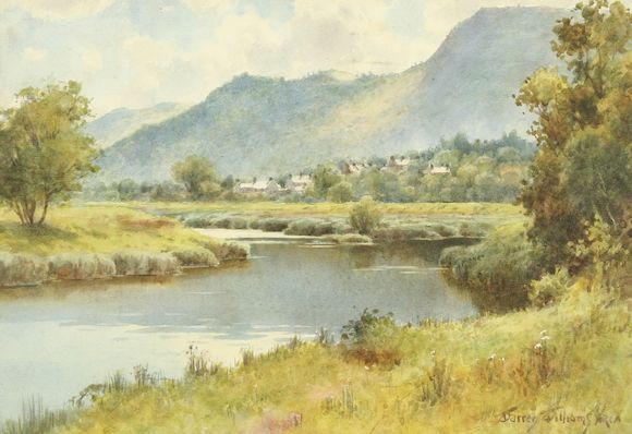 Bonhams : Warren Williams (1863-1918) Welsh river scene with cottages ...