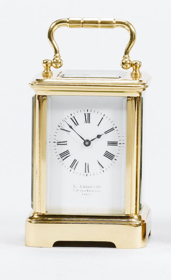 Bonhams : A late-19th Century French gilt brass miniature carriage timepiece,