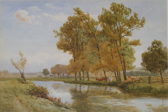 Bonhams : Thomas Pyne RI (1843-1935) British Cattle resting by river,