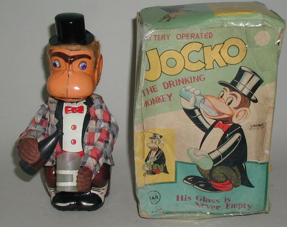 Bonhams : Linemar (Japan) battery operated Jocko the Drinking Monkey