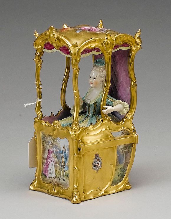 Bonhams : A Sevres style model of a lady in a sedan chair, circa 1900