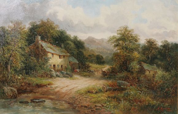 Bonhams : M* M* Jacobi (Exh. 1882-1883) British Farmstead by a ford,