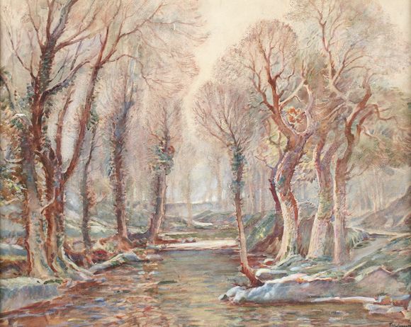 Bonhams : Tom Anderton Woodland scene with river,
