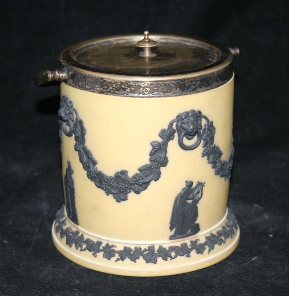 Bonhams : A Wedgwood yellow jasper biscuit jar, circa 1880-90