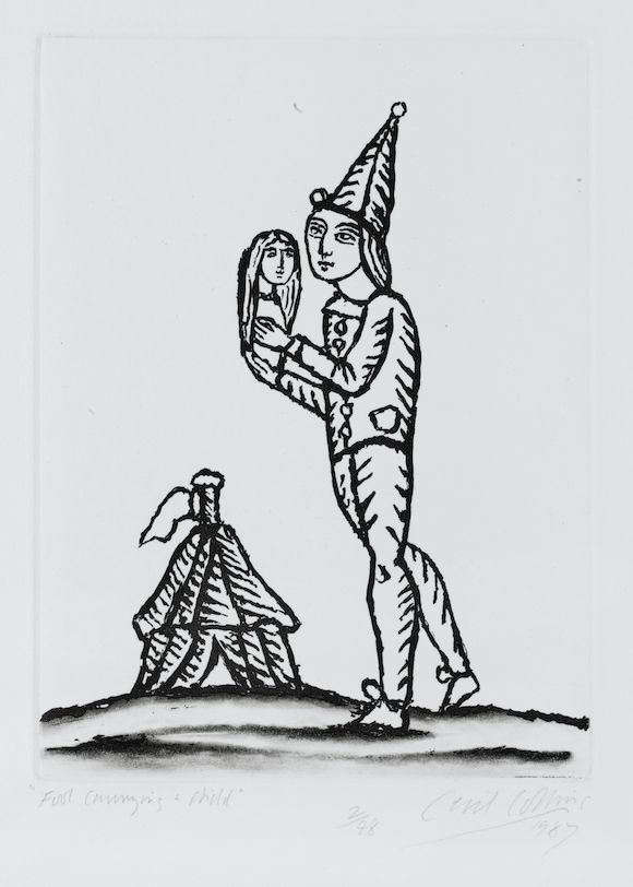 Bonhams : Cecil Collins Fool Carrying a Child Etching with aquatint, on ...