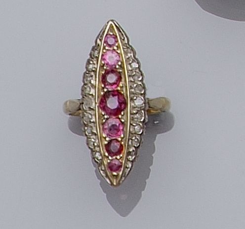 Bonhams : A ruby and diamond lozenge-shaped dress ring