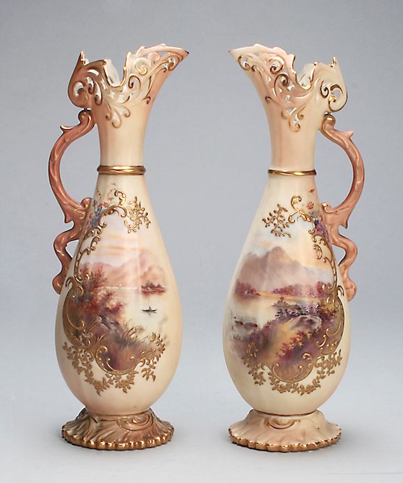 Bonhams : A matched pair of Locke and Co Worcester ewers circa 1900,
