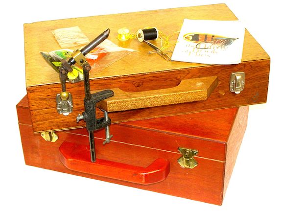 Bonhams : Two wooden fly tying boxes
