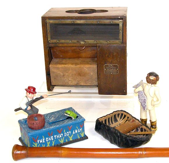 Bonhams : A Japanese patent clockwork polished oak and brass fly ...