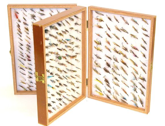 Bonhams : A Tara design double sided ether foam lined wooden fly box