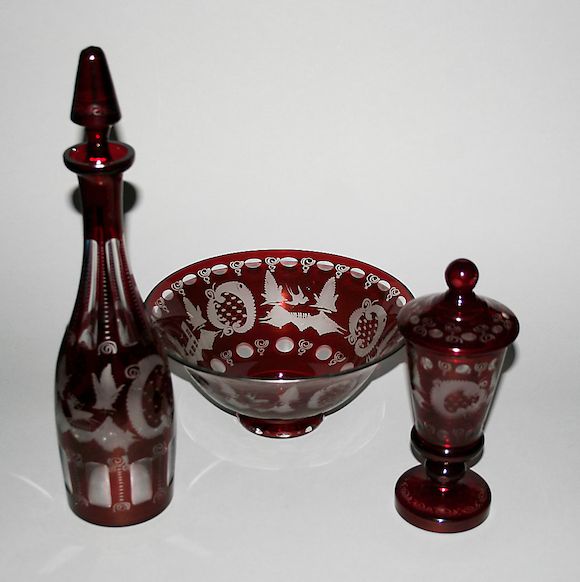 Bonhams : Three pieces of red flashed glassware 20th Century,