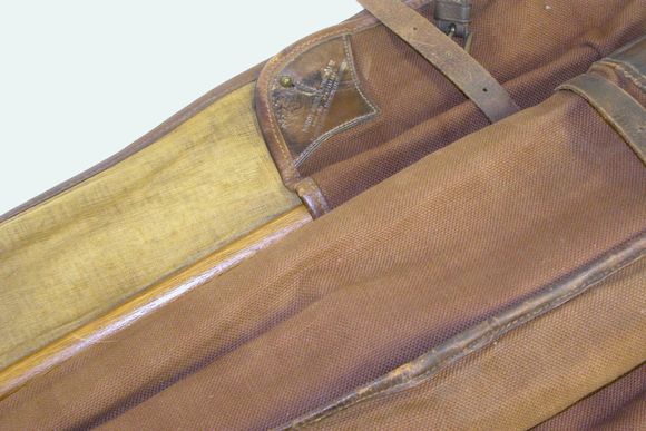 Bonhams : A Hardy strapped brown canvas folding rod case