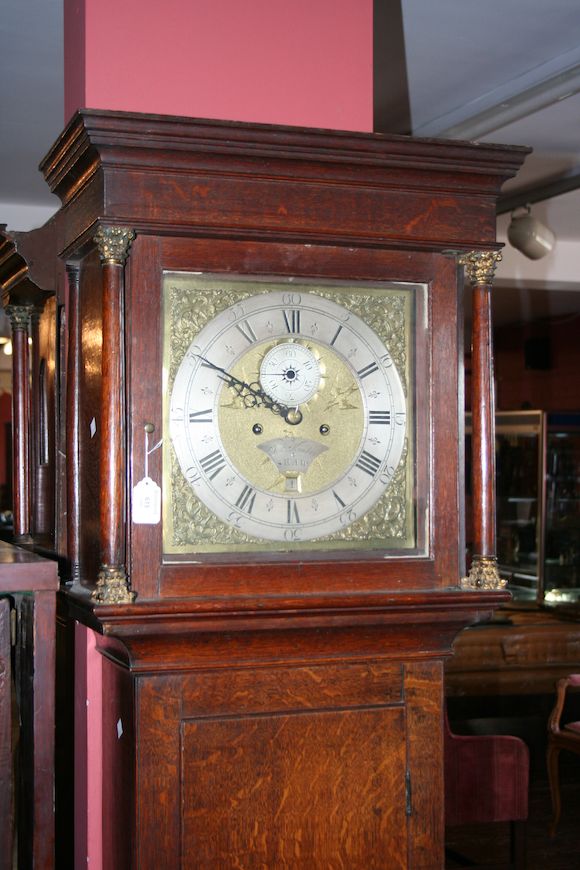 Bonhams : An oak longcase clock, circa 1770, bearing silvered mount ...