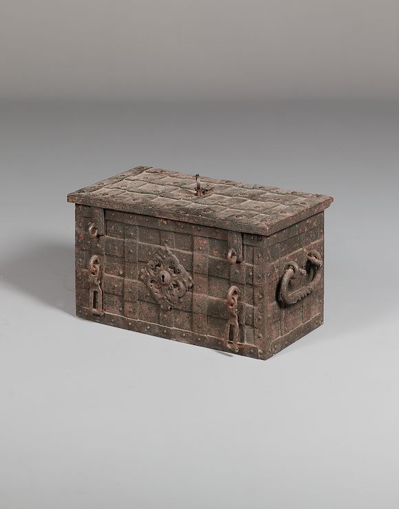 Bonhams : An iron-bound strong box or "Armada" chest, German, dated 1722,