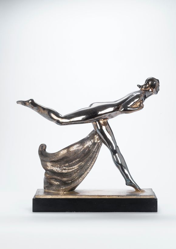 Bonhams : Raoul Eugène Lamourdedieu A Silvered Bronze Model of a Female ...