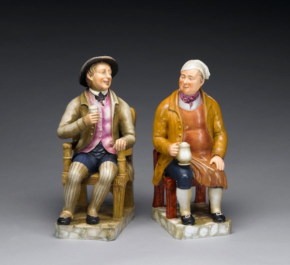 Bonhams : A large pair of Staffordshire porcelain figures of Tam O ...