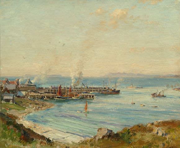 Bonhams : Herbert F. Royle (1870-1958) A view of a Scottish harbour ...