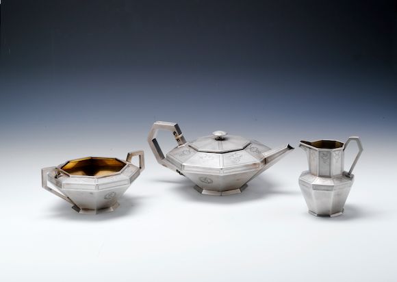 Bonhams : A three piece Victorian silver tea set, by John Figg, London ...