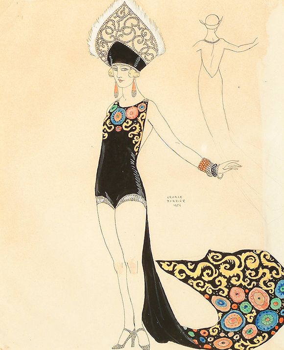 Bonhams : Georges Barbier (French, 1882-1932) Costume design with woman ...