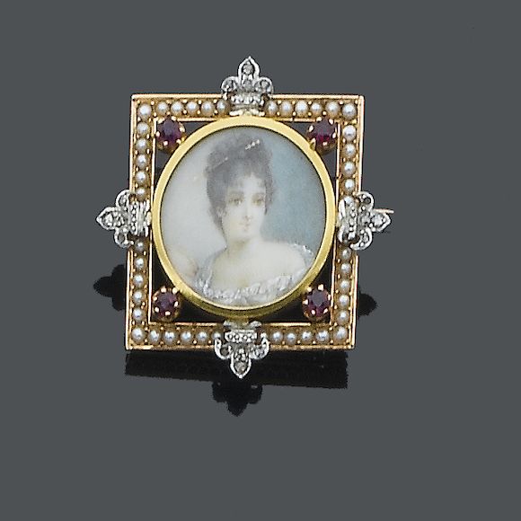 Bonhams : A late 19th century portrait miniature, ruby, diamond and ...
