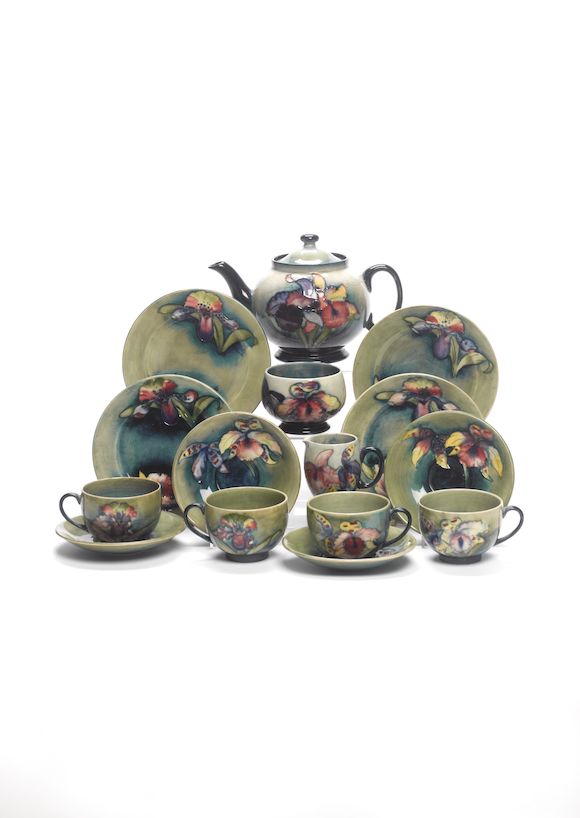 Bonhams : William Moorcroft 'Orchids' a Tea Set, circa 1930