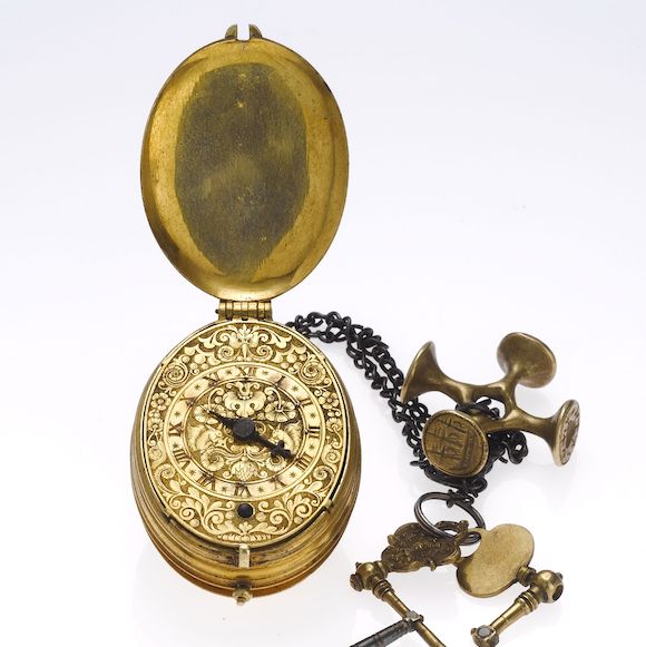 Bonhams : A fine and rare early 17th century oval gilt metal pre ...