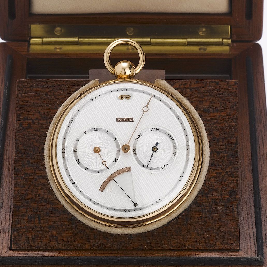 Thomas Engel. A fine and rare 18ct gold open face pocket watch with 30 ...