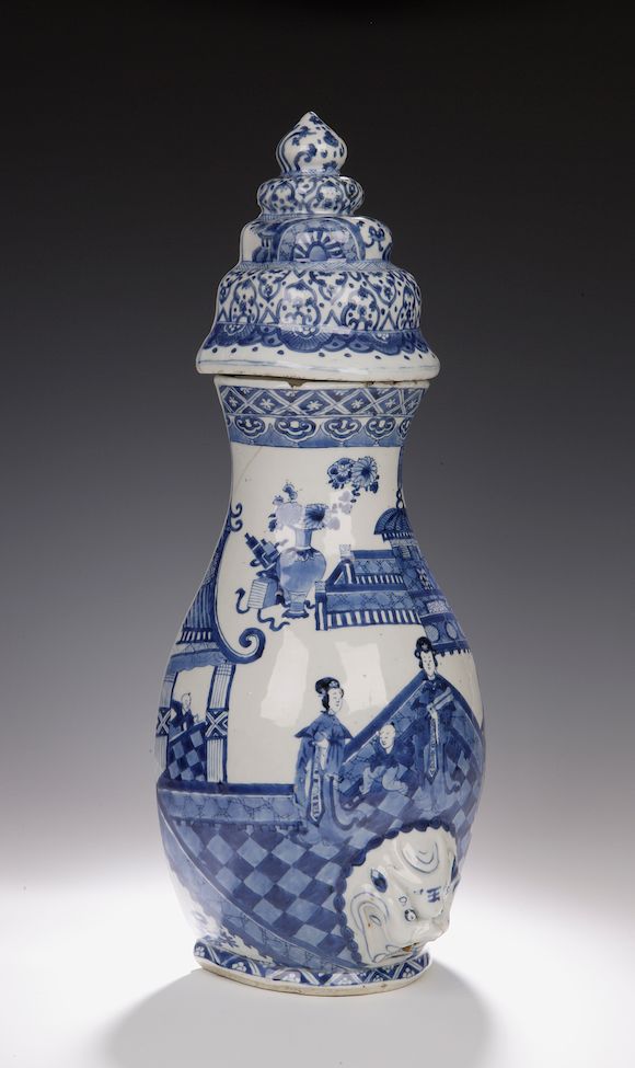 Bonhams : A blue and white water cistern and cover Chinese 18th century