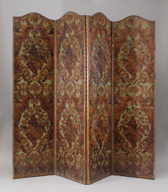 Bonhams : A 19th Century Italian four-fold painted leather draught ...