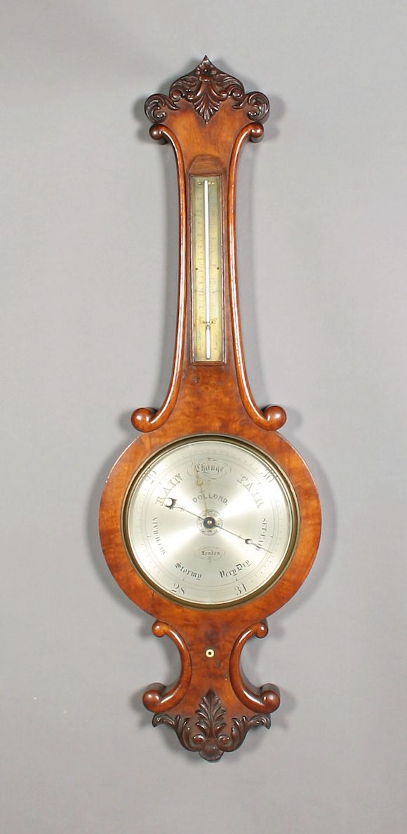 Bonhams : A large early Victorian figured oak banjo type barometer