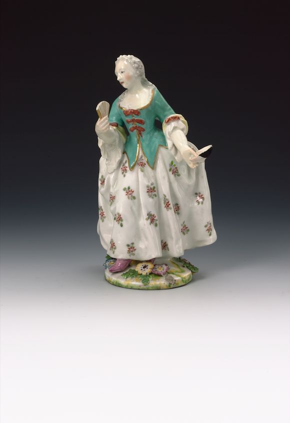 Bonhams : A very rare Chelsea figure of a lady circa 1756