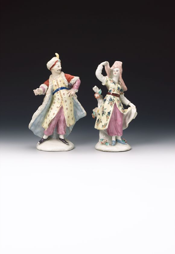 Bonhams : Two very rare Bow figures of a Turk and Levantine lady circa ...