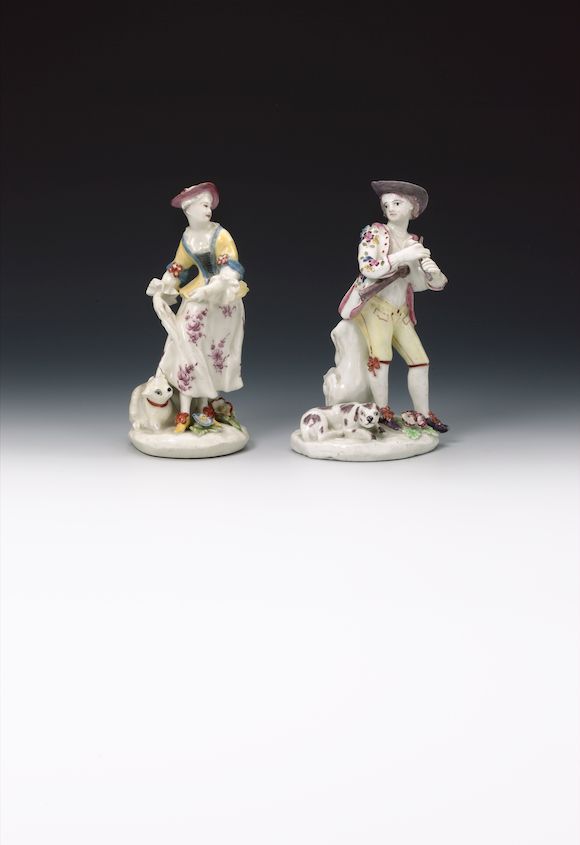Bonhams : Two Bow figures of a Dancing Shepherdess and Shepherd Piper ...