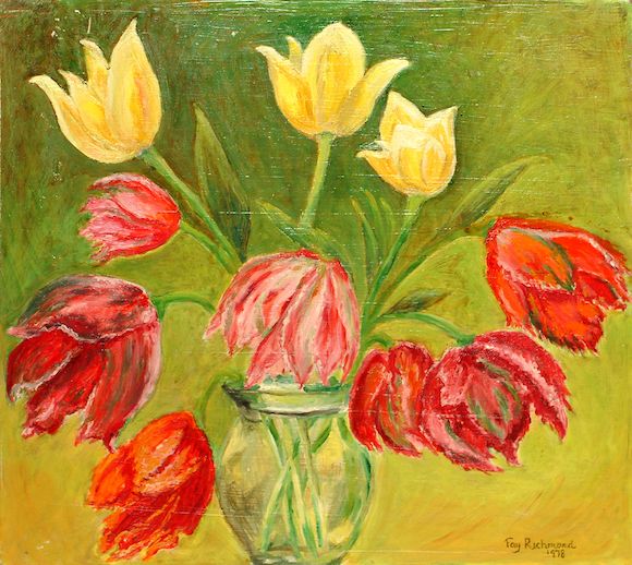 Bonhams : Fay Richmond (British, 20th century) A vase of tulips.