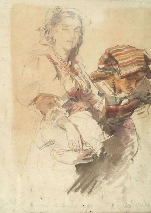 Bonhams : Guido Bach (1828-1905) Sketch of two women,