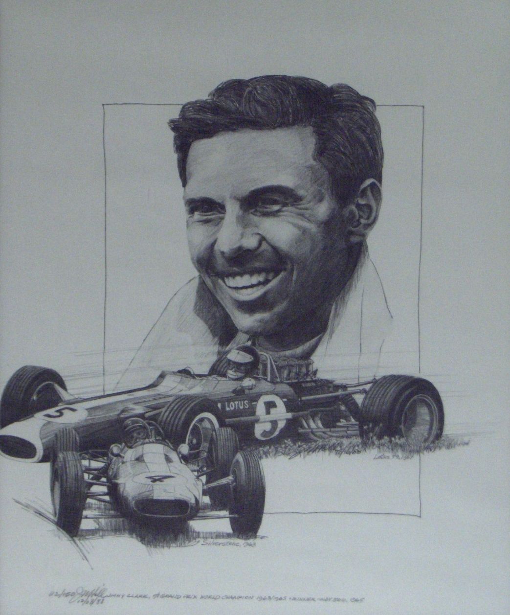 Bonhams Cars : A limited edition print depicting Jimmy clark and his Lotus,