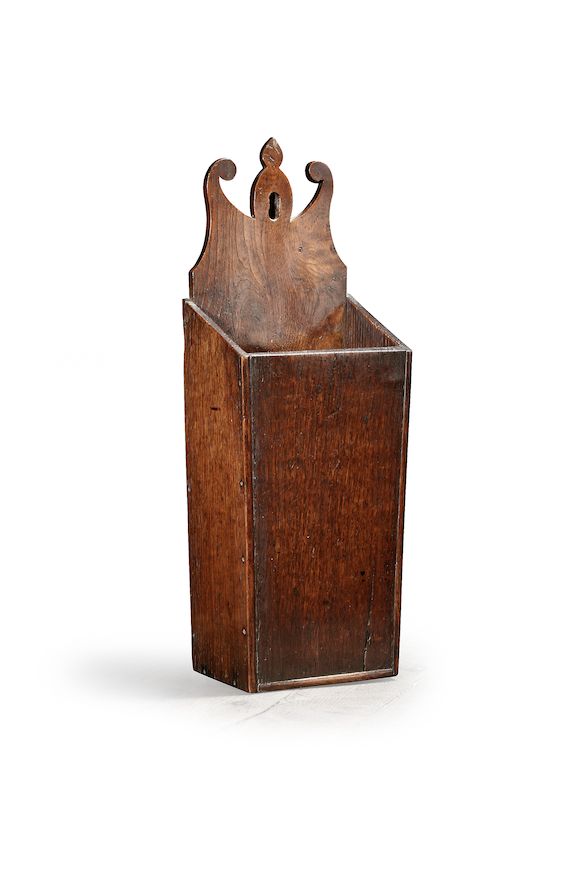 Bonhams : A late 18th Century oak and elm hanging candle box