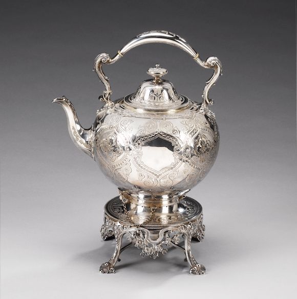 Bonhams : A Victorian silver tea kettle on stand and burner, by Martin ...