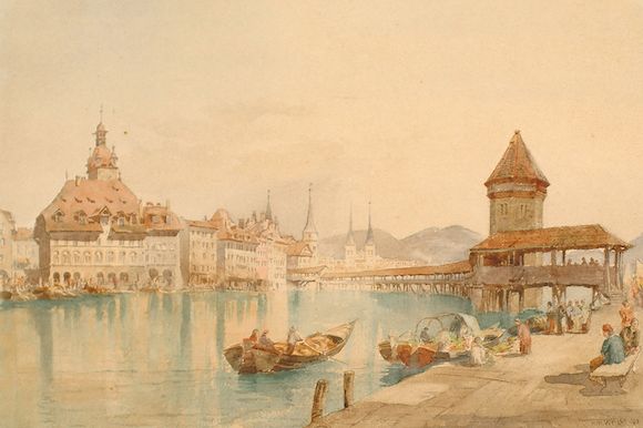 Bonhams : Richard Henry Wright (British, 1857-1930) A busy river with a ...