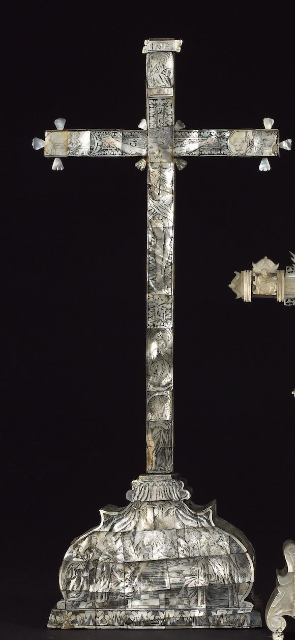 Bonhams : An 18th century Dutch/ Iberian mother of pearl and wood altar ...