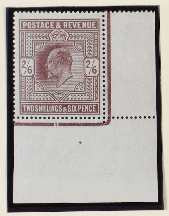 Bonhams : 1902-10 De La Rue: 2s.6d. dull purple (S.G.262), lower right ...